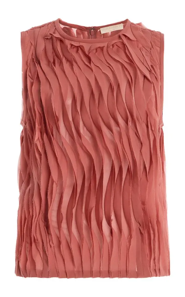 Ulla Johnson Celina Pleated Raw-edge Silk-blend Top - Pink