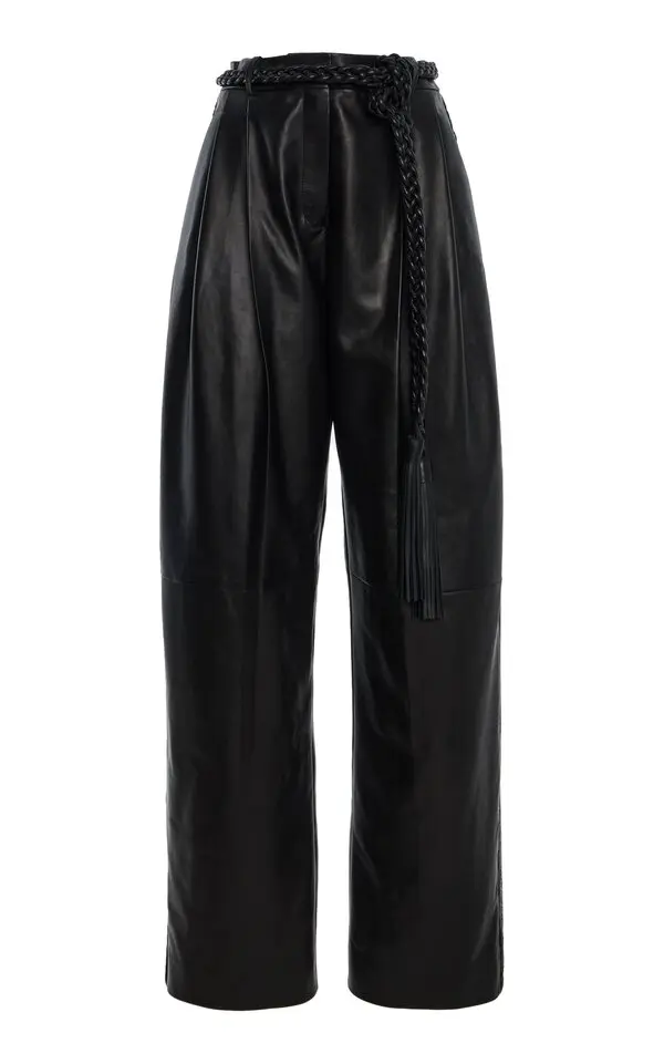 Carolina Herrera Belted Wide-leg Leather Pants - Black