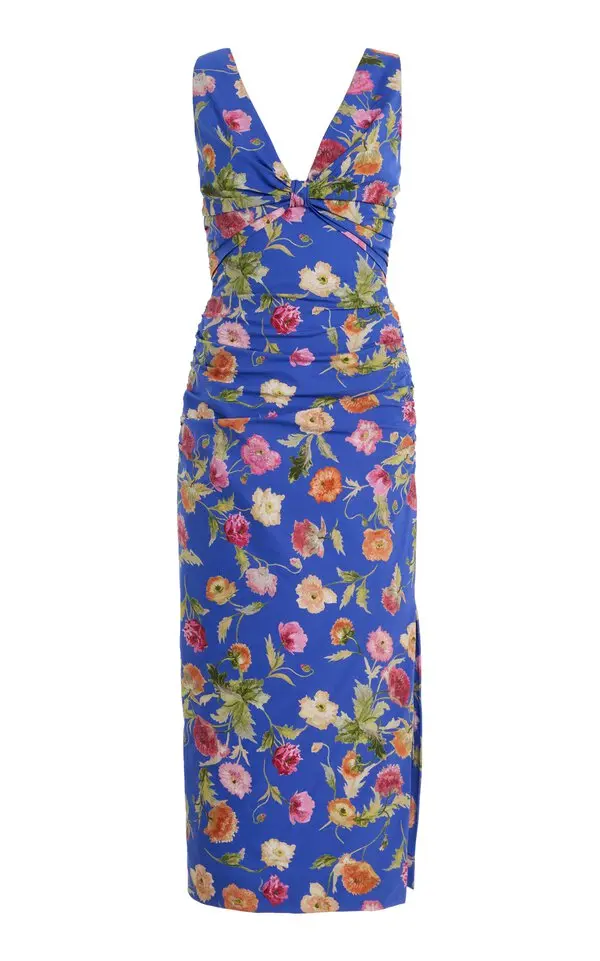 Carolina Herrera Gathered Cady Midi Dress - Blue