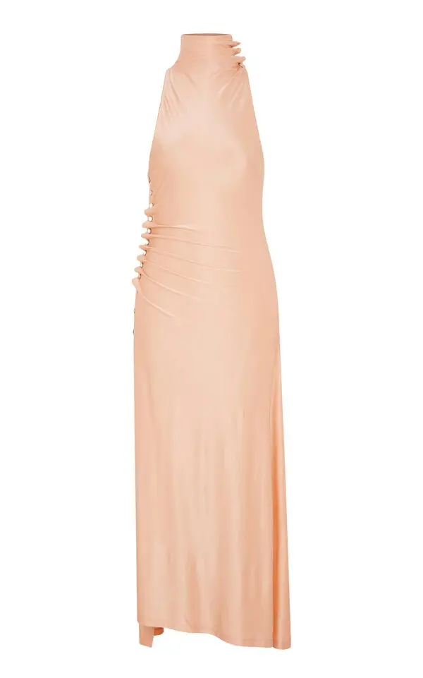 Rabanne Button-embellished Stretch-satin Halter Dress - Pink