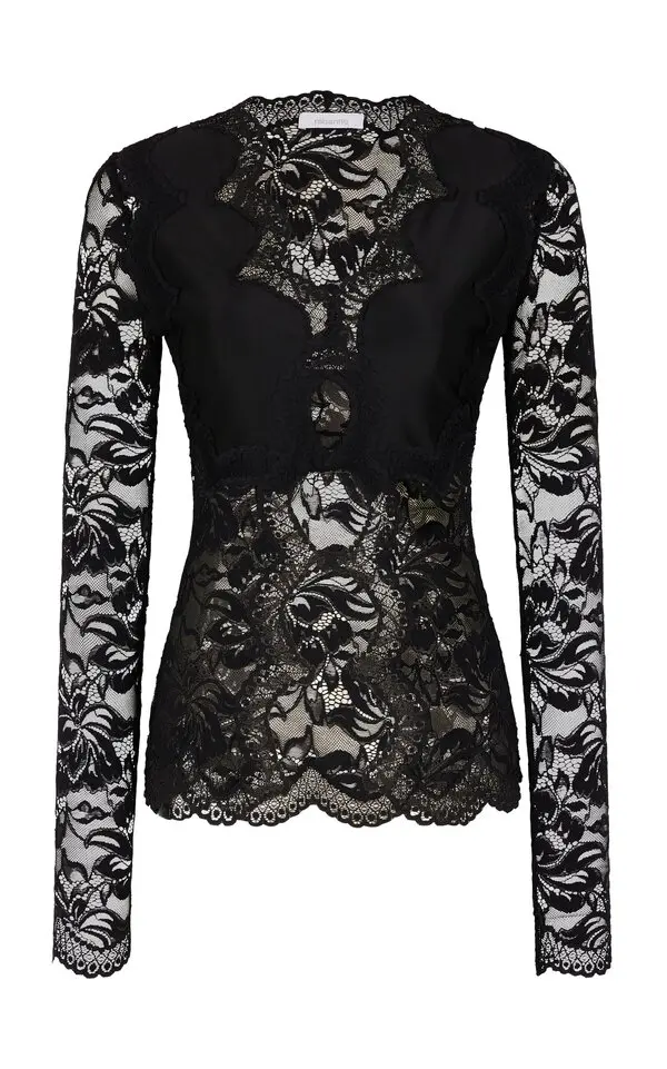 Rabanne Scalloped Stretch-lace Top - Black