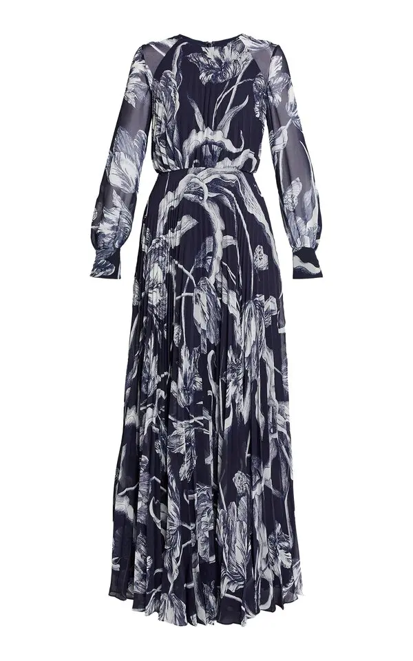 Erdem Printed Long-sleeve Gown - Navy