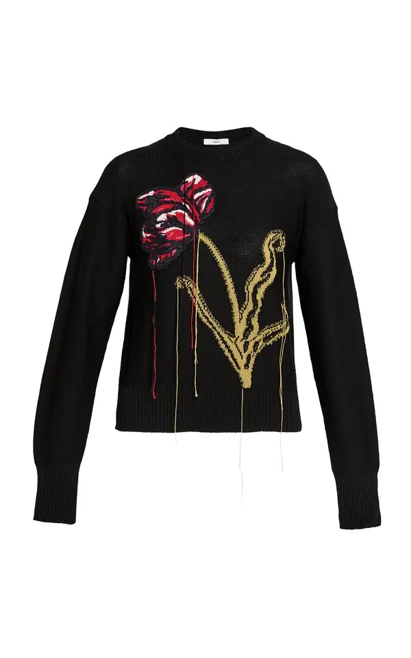 Erdem Flower-embroidered Merino-wool Sweater - Black