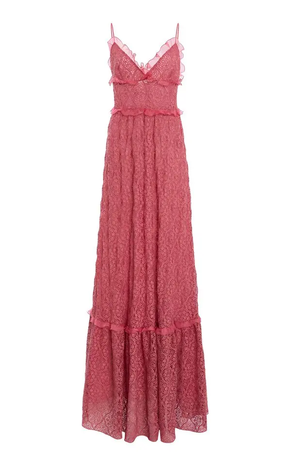 Giambattista Valli Ruffled Macrame Maxi Dress - Pink