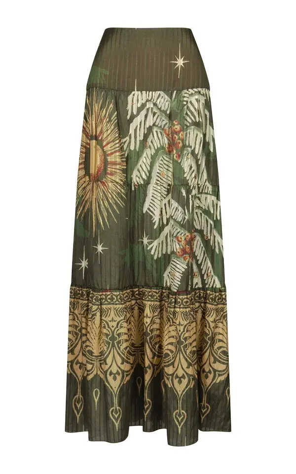 Johanna Ortiz Relatos De Mi Tierra Silk-blend Maxi Skirt - Olive