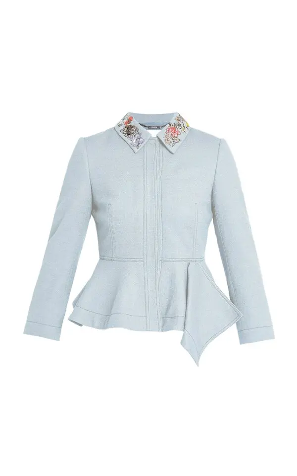 Erdem Wool Peplum Jacket - Light Blue