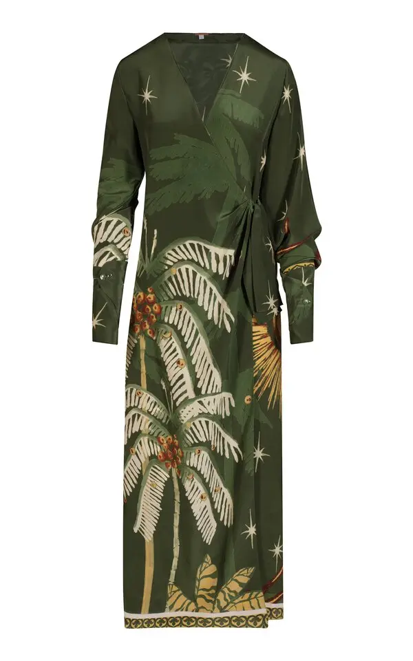 Johanna Ortiz Eternity Begins Silk Wrap Dress - Olive