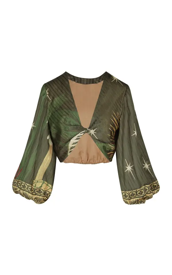 Johanna Ortiz Afterwork Silk-cotton Cropped Top - Olive