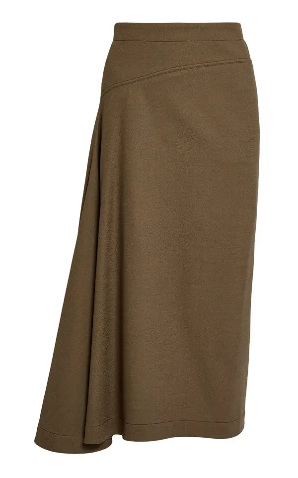 Erdem Draped Wool Midi Skirt - Olive
