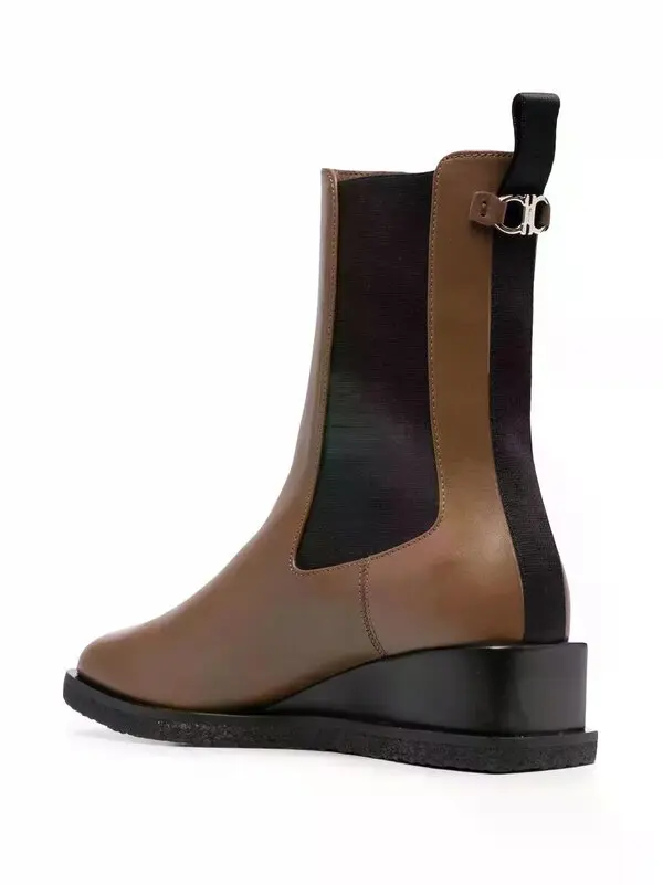 FERRAGAMO Wedged Leather Chelsea Boots - Brown