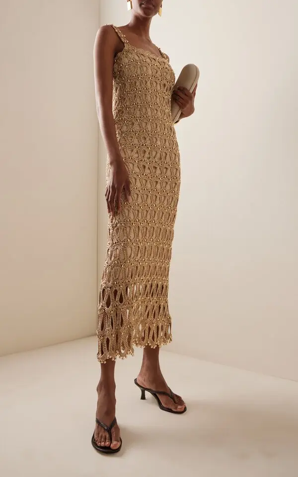 Carolina Herrera Wave Crochet Dress - Gold | Editorialist