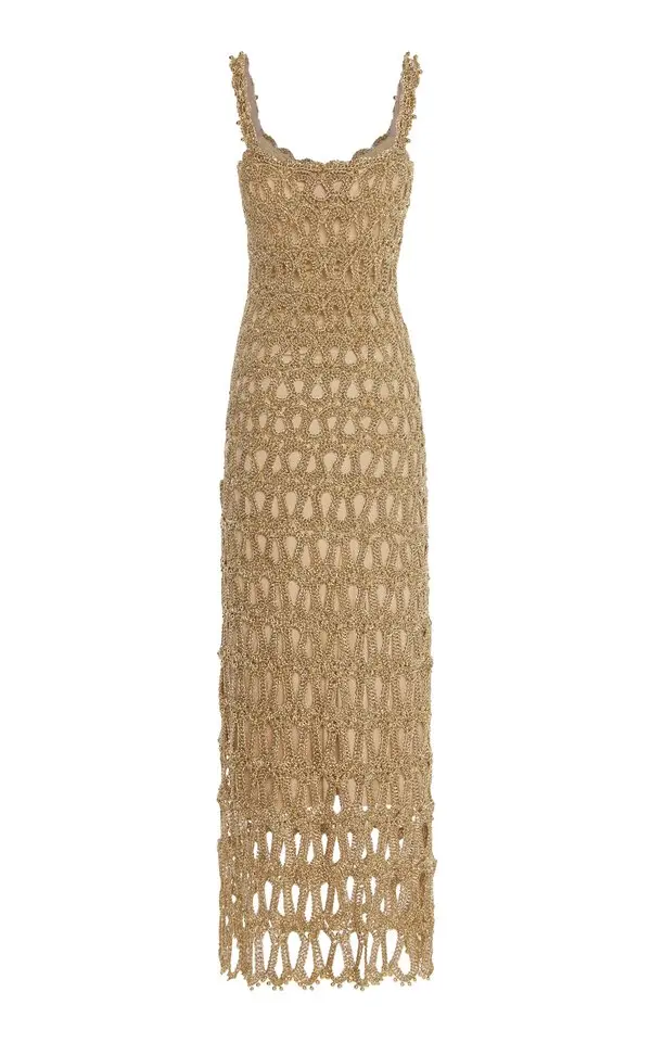 gold or champagne dresses LIVE KOLIBRI - Cream Hand-Woven Crochet Dress with Gold Beads main image 1