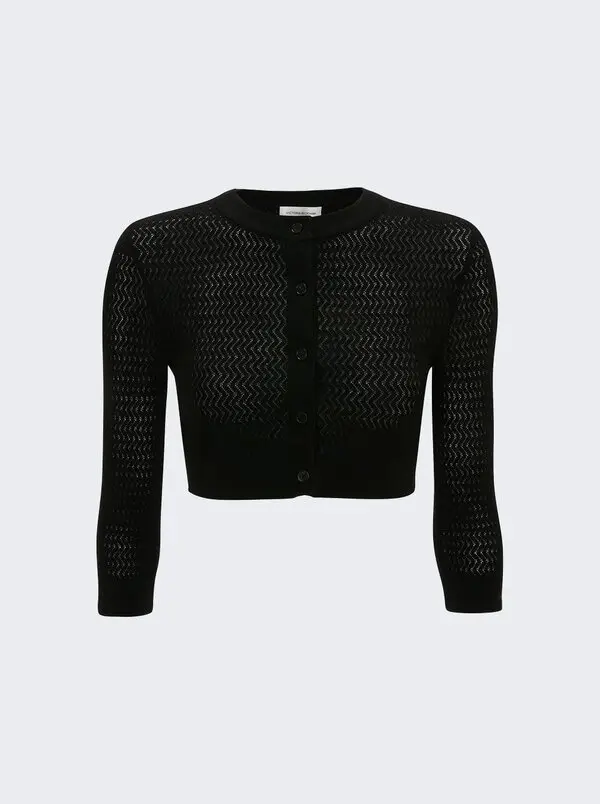 Victoria Beckham Cropped Sleeve Cardigan - Black