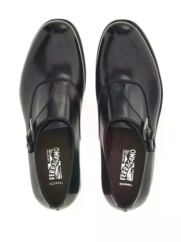 FERRAGAMO Leather Buckled Monkstrap Shoes