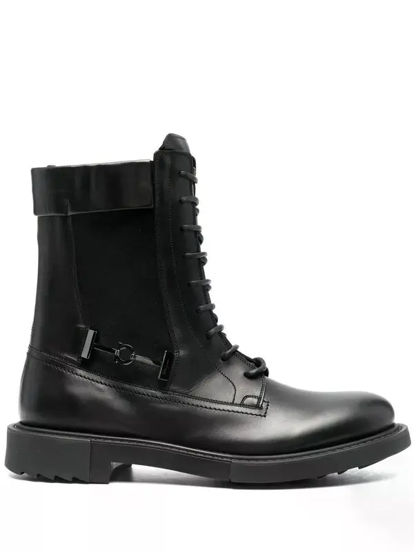 FERRAGAMO Lace-up Leather Biker Boots