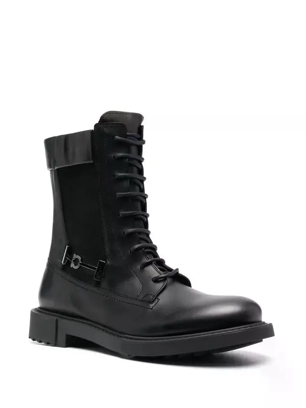 FERRAGAMO Lace-up Leather Biker Boots