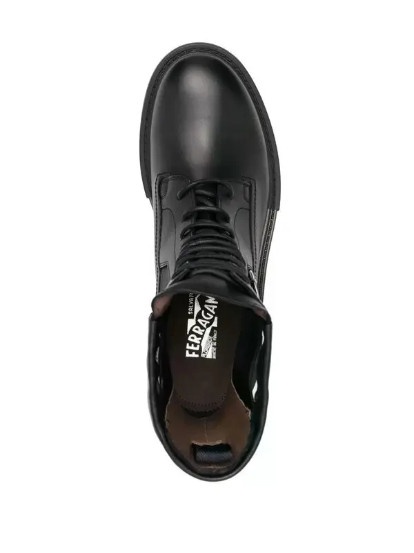 FERRAGAMO Lace-up Leather Biker Boots