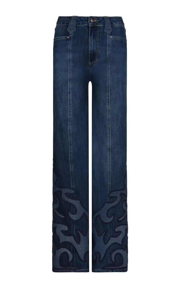 Johanna Ortiz Edge Stitch Flared Jeans - Medium Wash