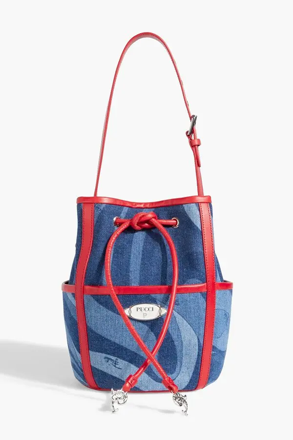 Emilio Pucci Leather-trimmed Printed Denim Bucket Bag