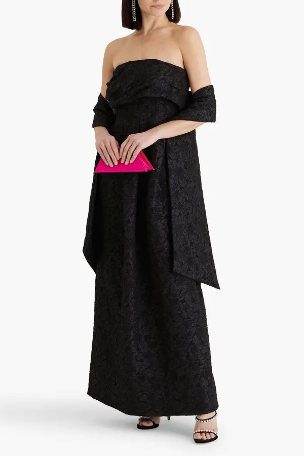 Simkhai Ariana Strapless Draped Cloqué Gown - Black
