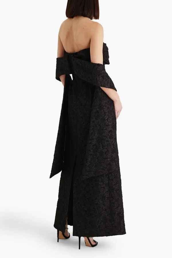 Simkhai Ariana Strapless Draped Cloqué Gown - Black