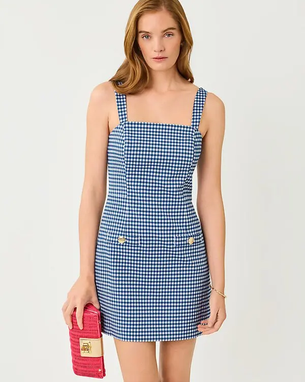 Lilly Pulitzer® Skirted Romper - Starlight Navy Gingham Stretch Jacquard