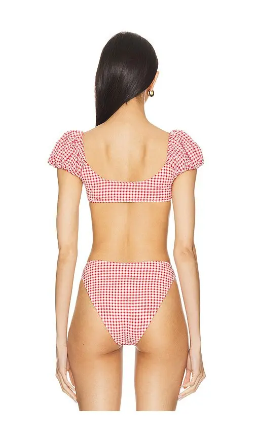 Lpa Chantel Gingham Puff Sleeve Bikini Top & Bottom Set