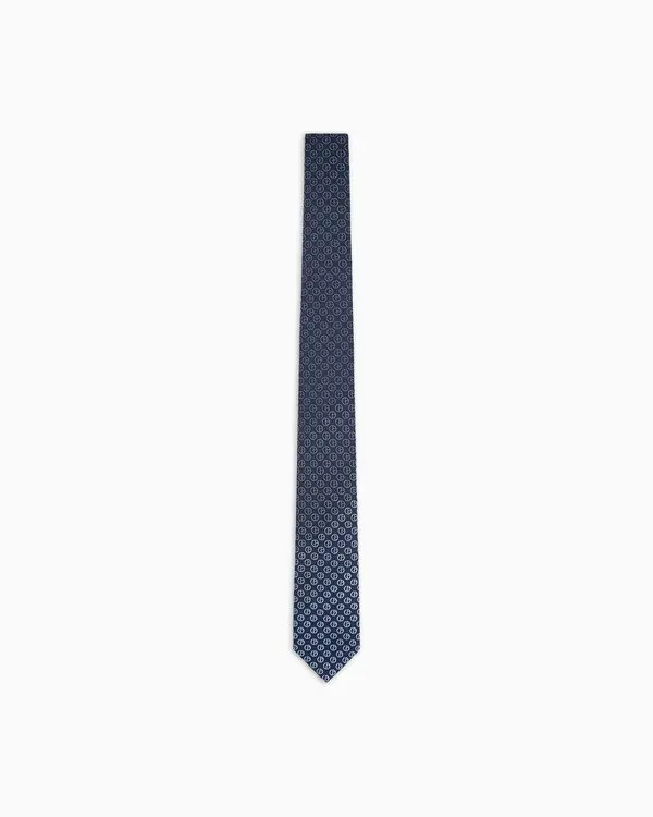 Giorgio Armani Silk Tie With Monogram Jacquard - Blue