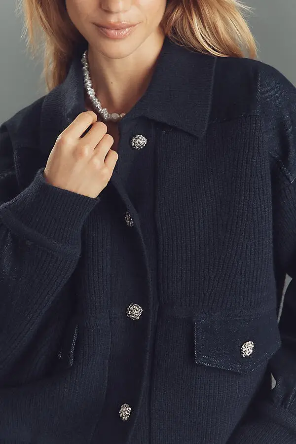 RAISONNEL Denim-trim Sweater Jacket