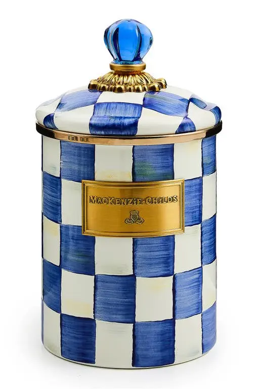 MACKENZIE-CHILDS Royal Check Enameled Steel Canister - Blue/ White