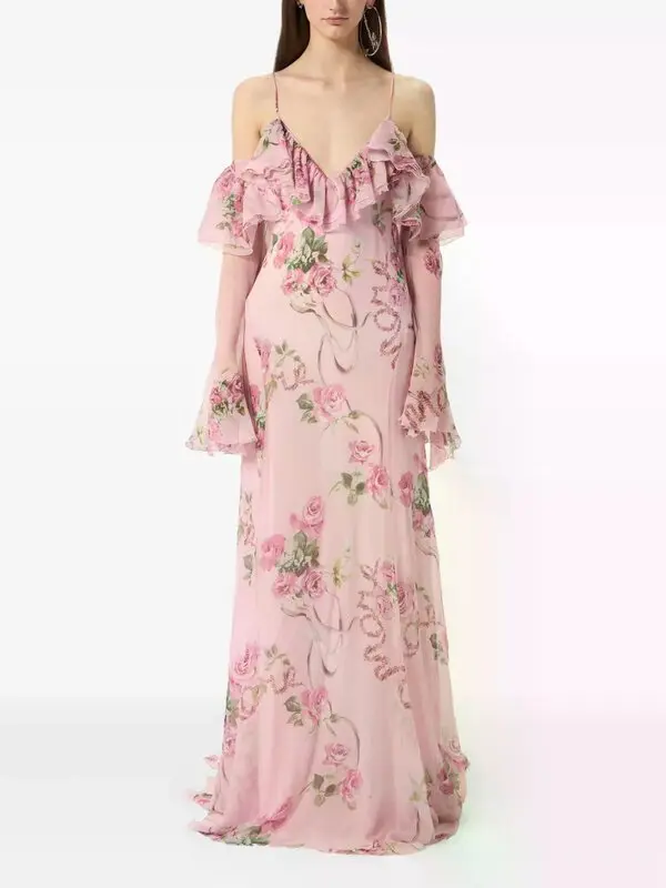 Blumarine Floral-printed Ruffled Gown