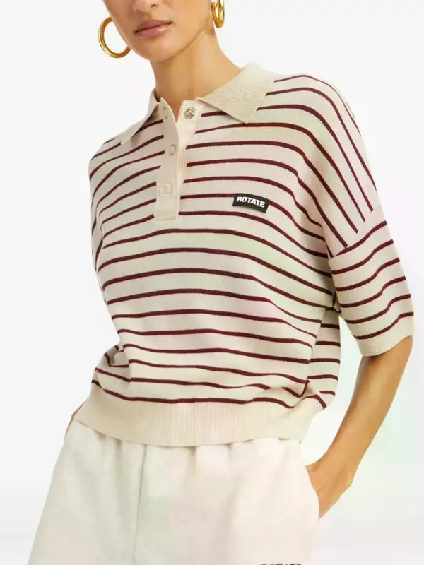 ROTATE BY BIRGER CHRISTENSEN Striped Polo Top - Neutrals