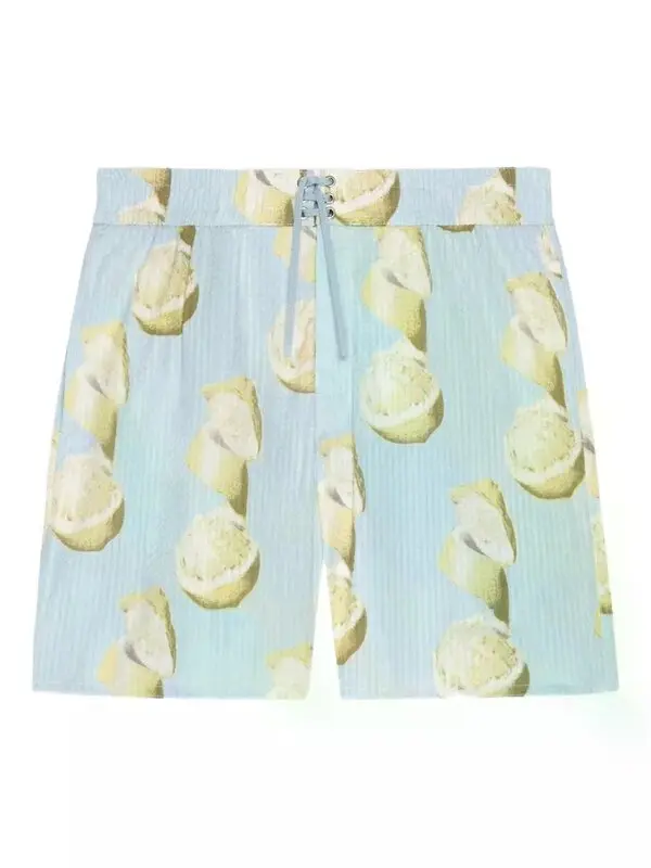 Givenchy Lemon Print Seersucker Swim Shorts - Blue