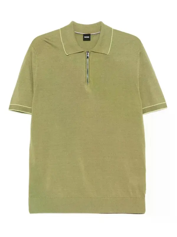 BOSS Half-zip Linen Polo Shirt - Green