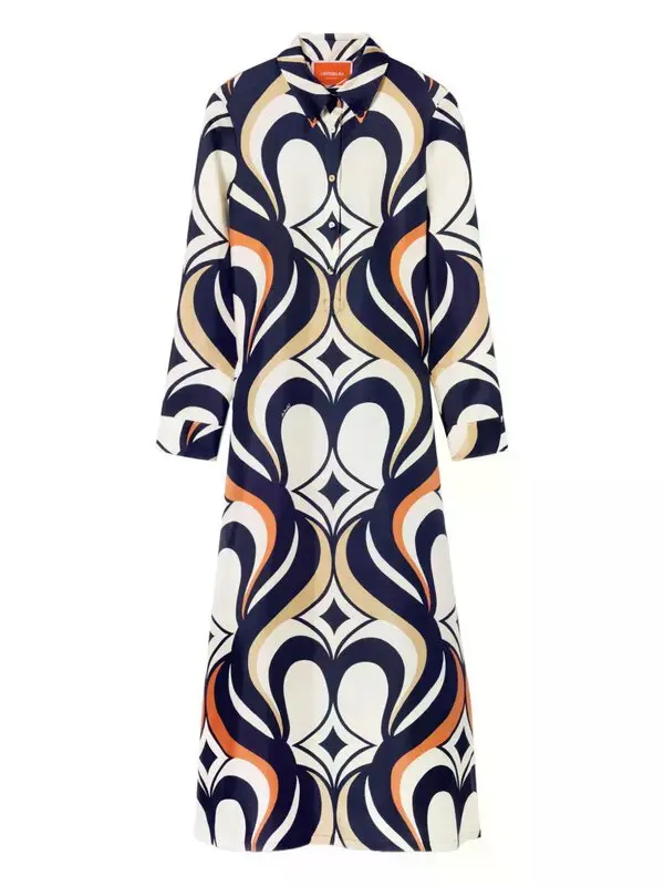 La DoubleJ Geometric-print Long Sleeve Dress - White