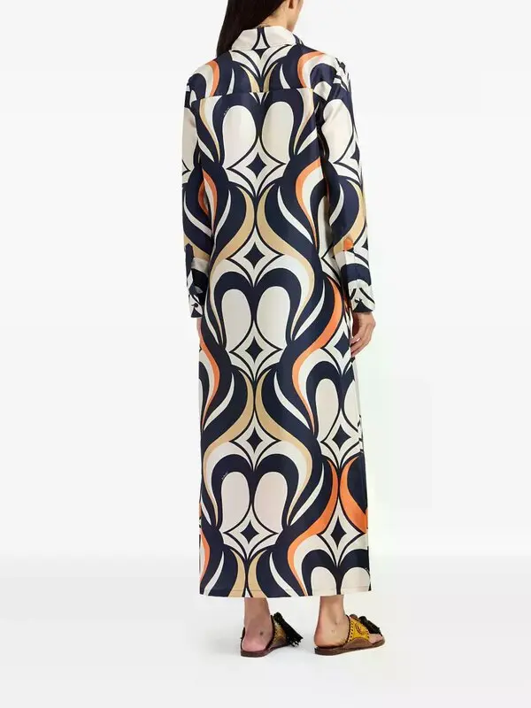 La DoubleJ Geometric-print Long Sleeve Dress - White