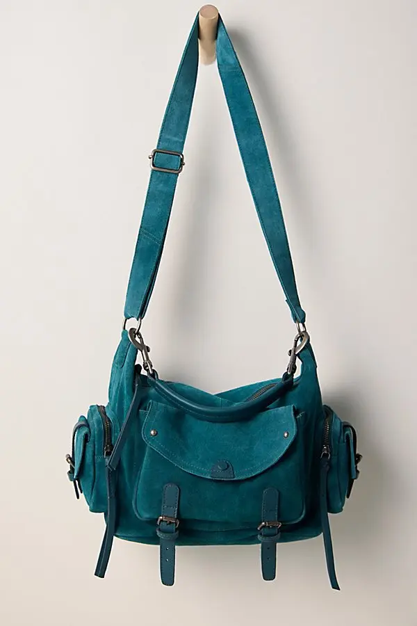 Free People Suede Shoulder Bag - Deep Teal