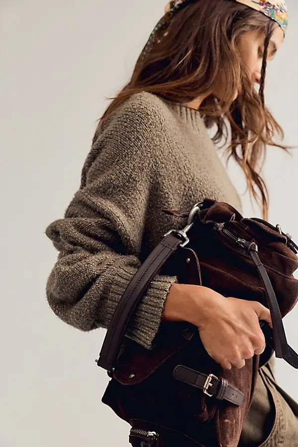 Free People Suede Shoulder Bag - Espresso