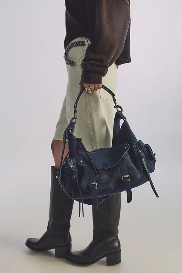 Free People Suede Shoulder Bag - Navy