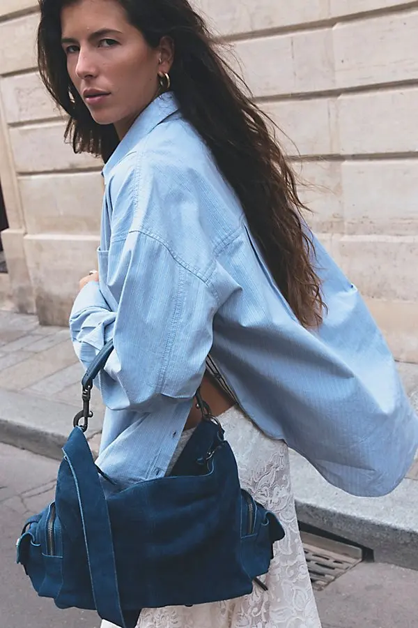 Free People Suede Shoulder Bag - Navy