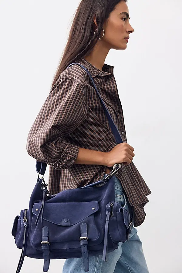 Free People Suede Shoulder Bag - Navy