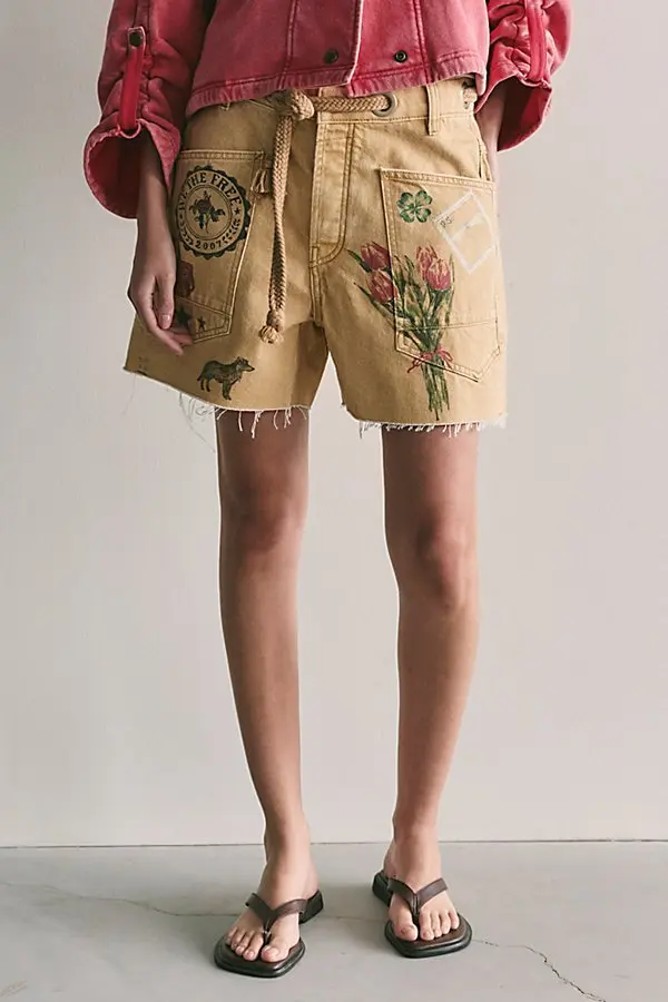 Free People Printed Barrel Shorts - Ny Doodlles
