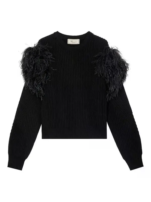 Blumarine Feather-embellished Knitted Sweater - Black