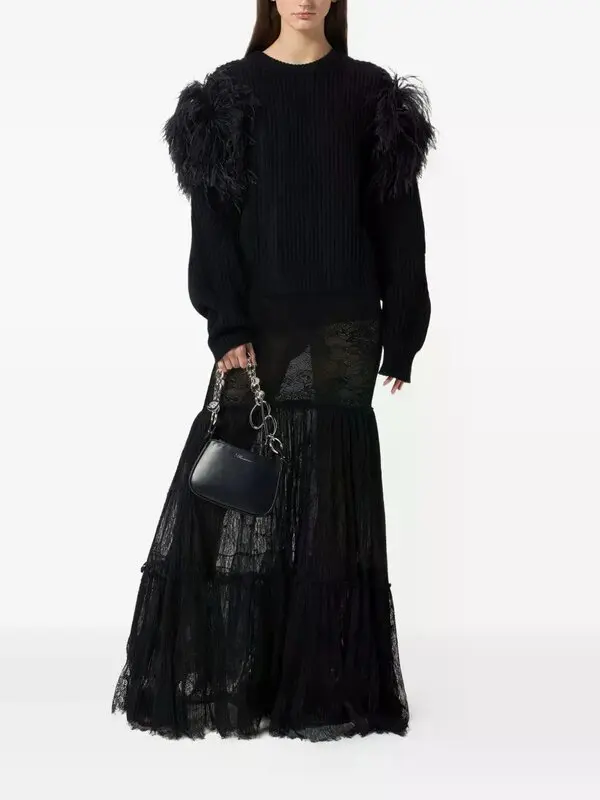 Blumarine Feather-embellished Knitted Sweater - Black