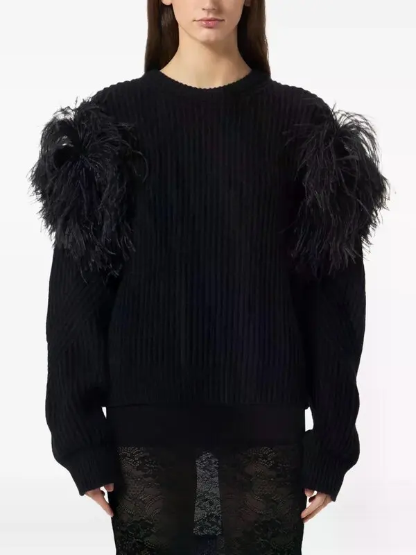 Blumarine Feather-embellished Knitted Sweater - Black