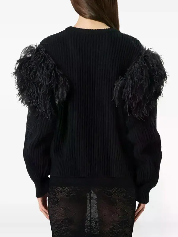 Blumarine Feather-embellished Knitted Sweater - Black