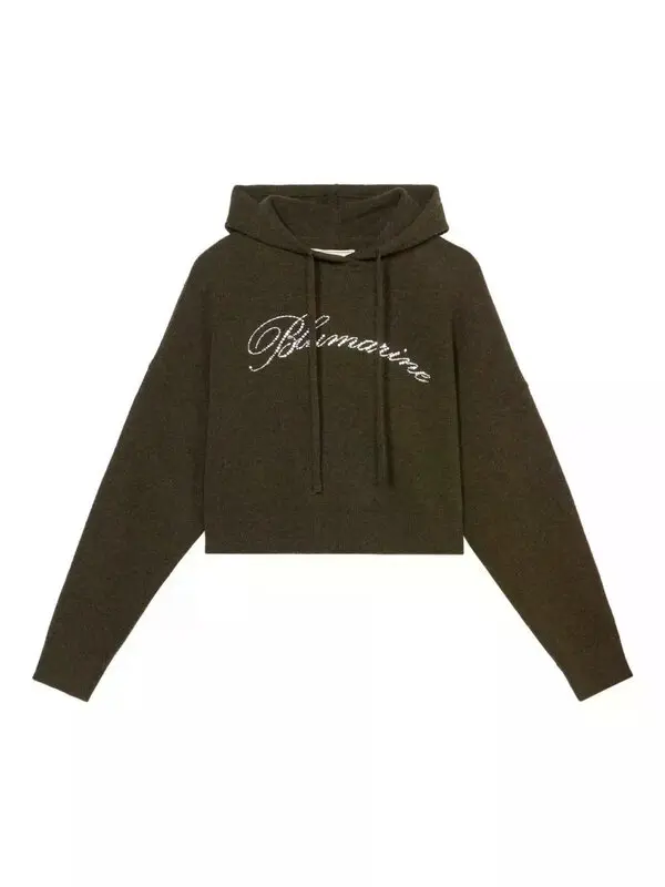 Blumarine Logo-embellished Cropped Hoodie - Green