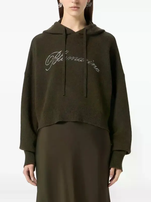 Blumarine Logo-embellished Cropped Hoodie - Green