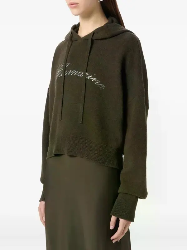 Blumarine Logo-embellished Cropped Hoodie - Green