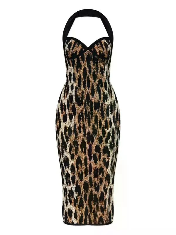 Balmain Halterneck Leopard-print Midi Dress